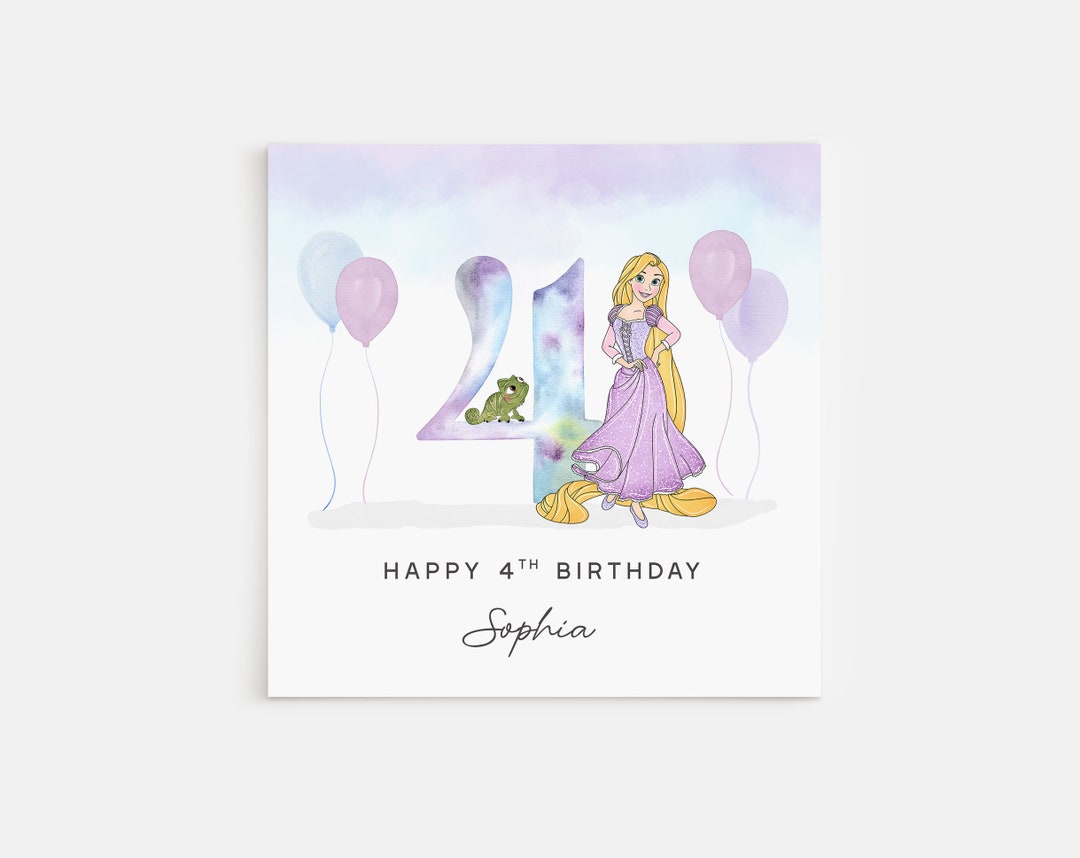 Personalised Printed 4th Birthday Card Tangled Rapunzel Princess Disney ...