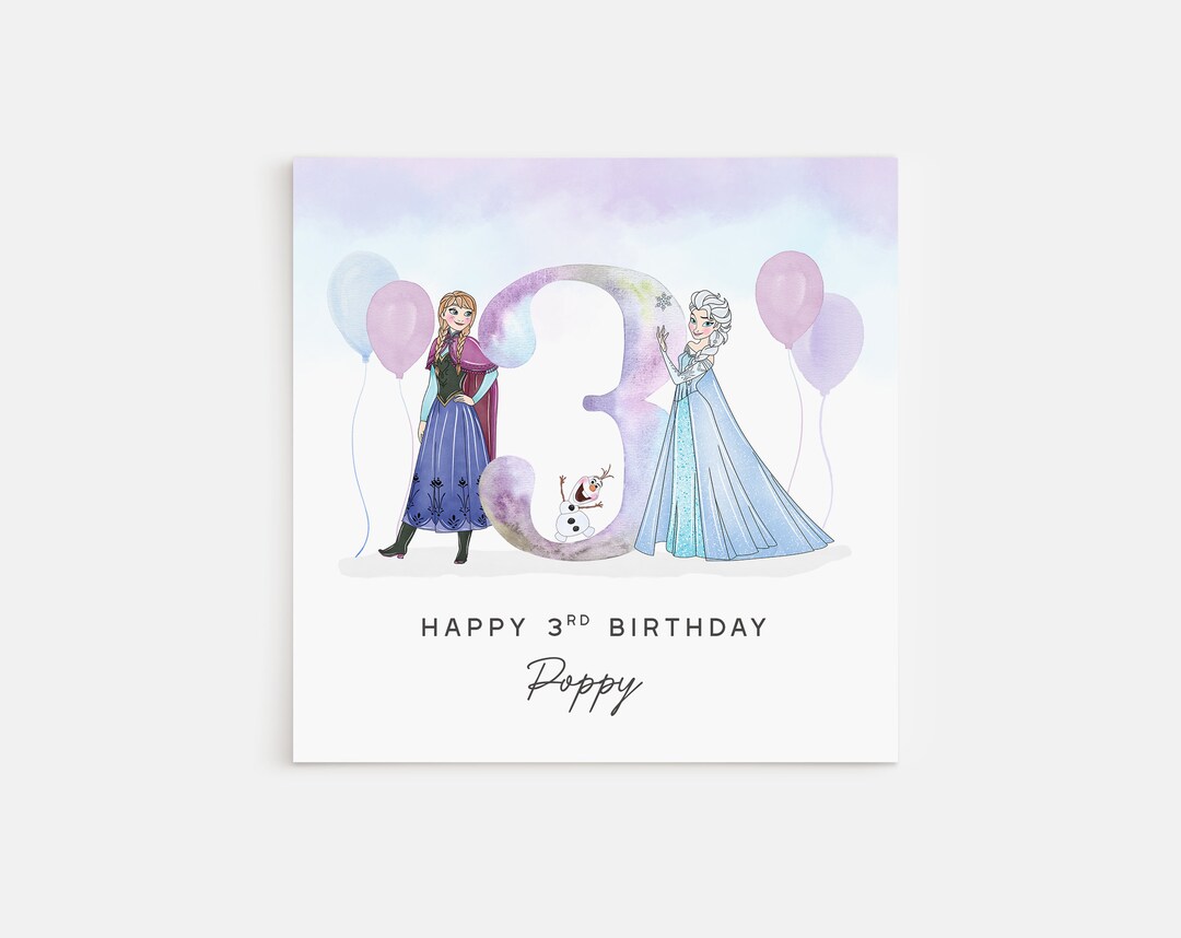 Personalised Printed 3rd Birthday Card Frozen Princess Elsa Anna Olaf ...