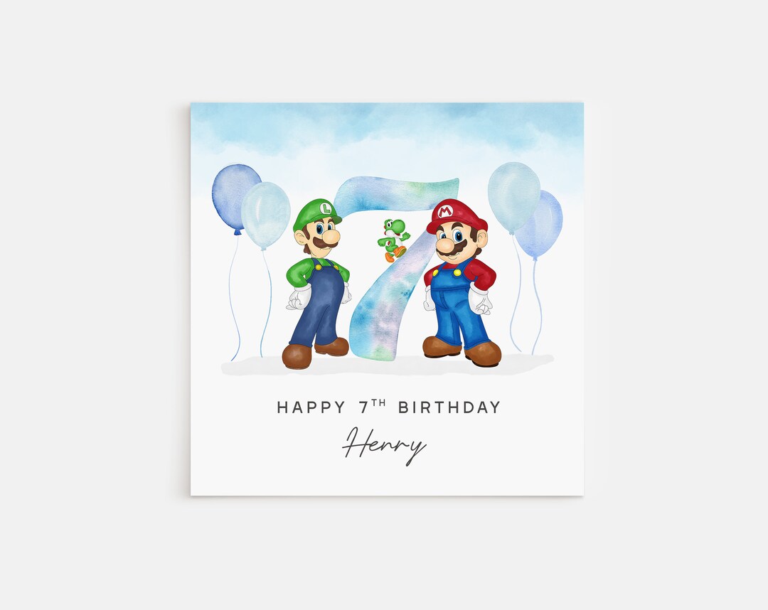 Personalised Printed 7th Birthday Card Super Mario Luigi Yoshi - Etsy