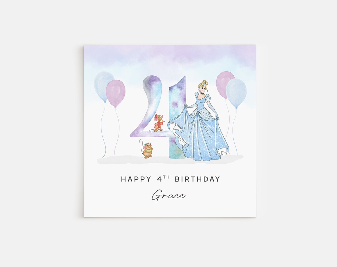 Personalised Printed 4th Birthday Card Cinderella Princess Disney Jac ...