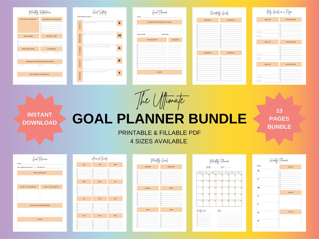 Goal Planner Bundle 2022 2023 Goals Tracker Smart Goal Etsy