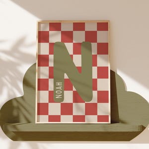 Custom Initial Name Poster, Personalized Name Checkered Poster, Boys ...