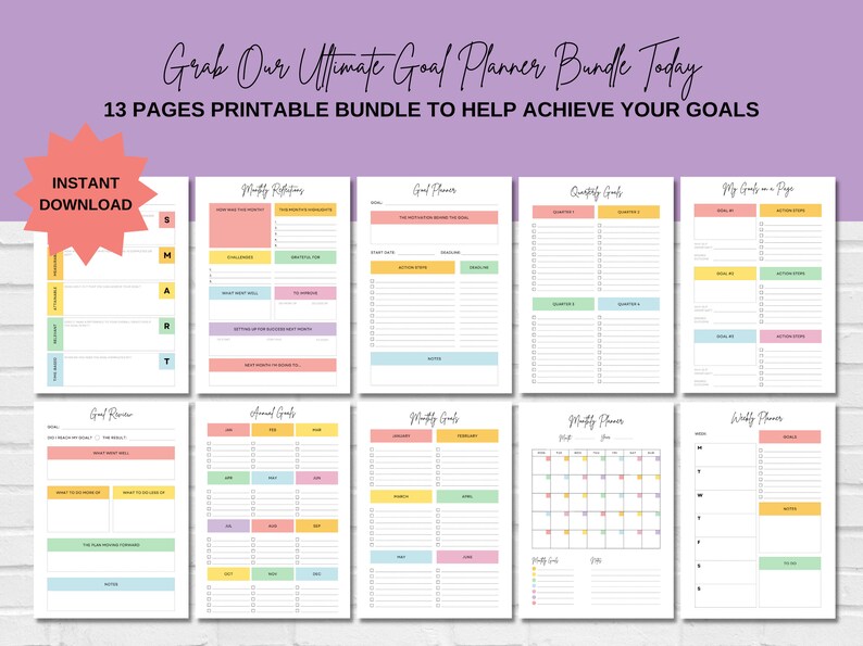 EDITABLE Rainbow Goal Planner Bundle 2022/2023 Goals Tracker - Etsy