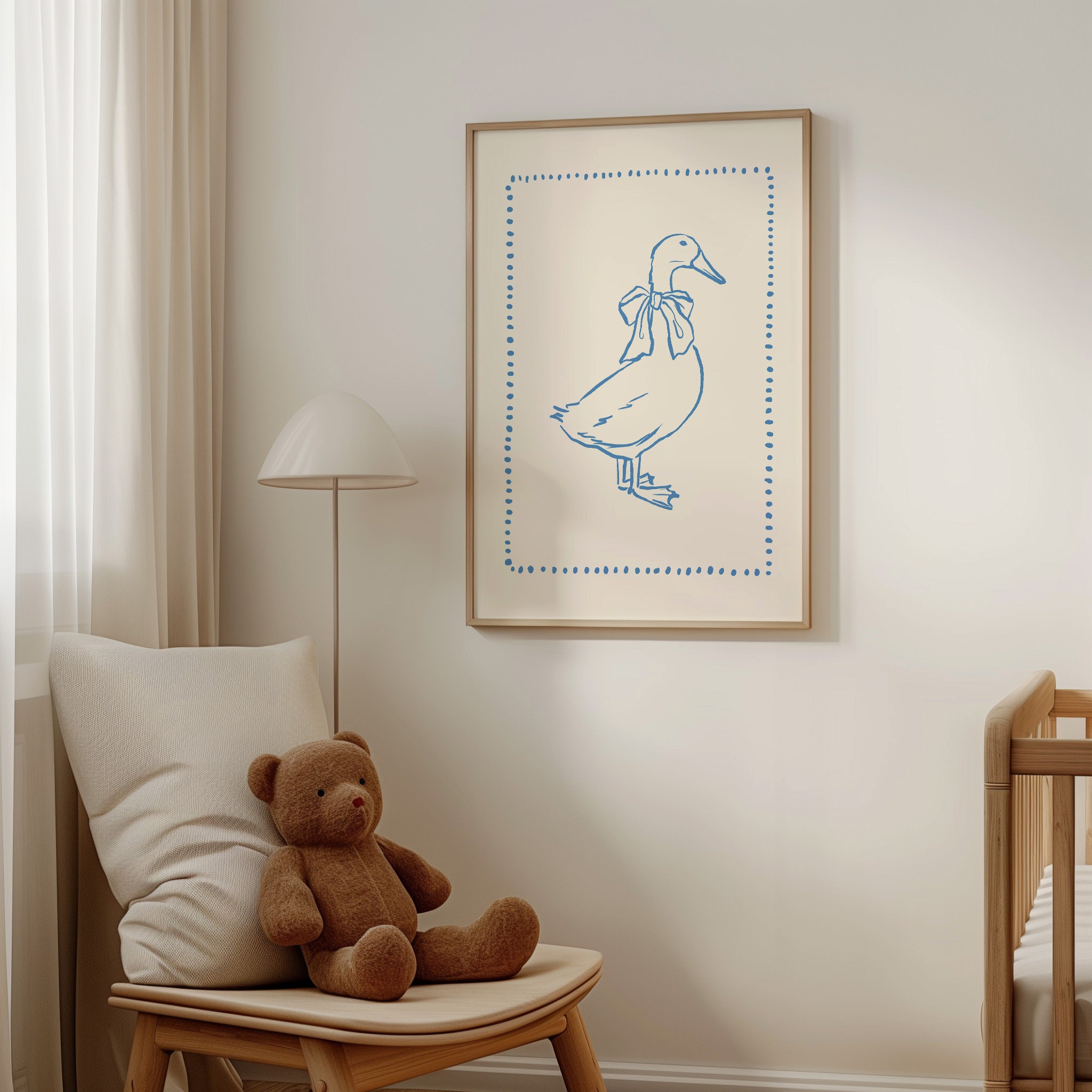 Cute Goose Bow Print, Cottagecore Decor, Girly Wall Art, Blue Nursery ...