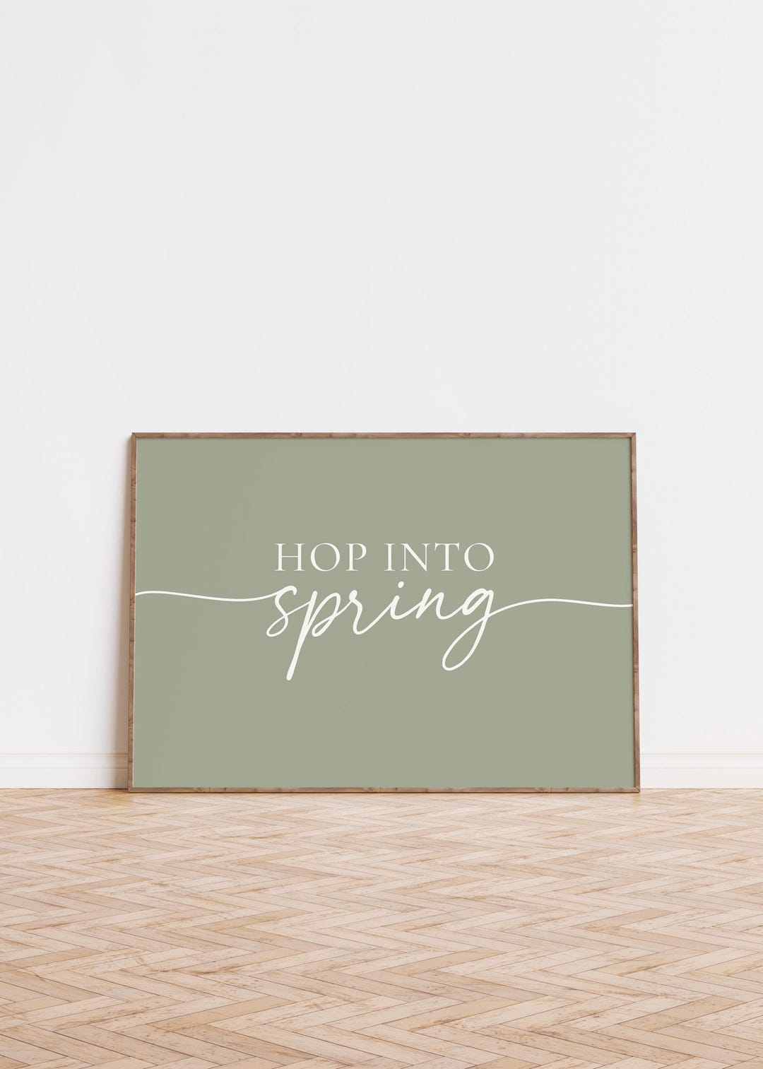 Hop Into Spring Print, Sage Green Easter Wall Art Printable, Modern ...