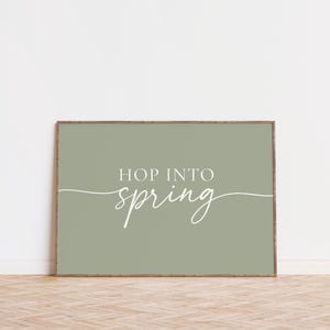Hop Into Spring Print, Sage Green Easter Wall Art Printable, Modern ...