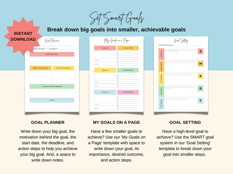 EDITABLE Rainbow Goal Planner Bundle 2022/2023 Goals Tracker - Etsy