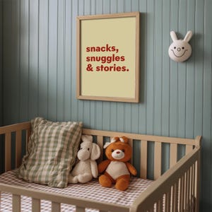 Snacks Snuggles & Stories Print, Cozy Quote Wall Art, Kids Bedroom ...