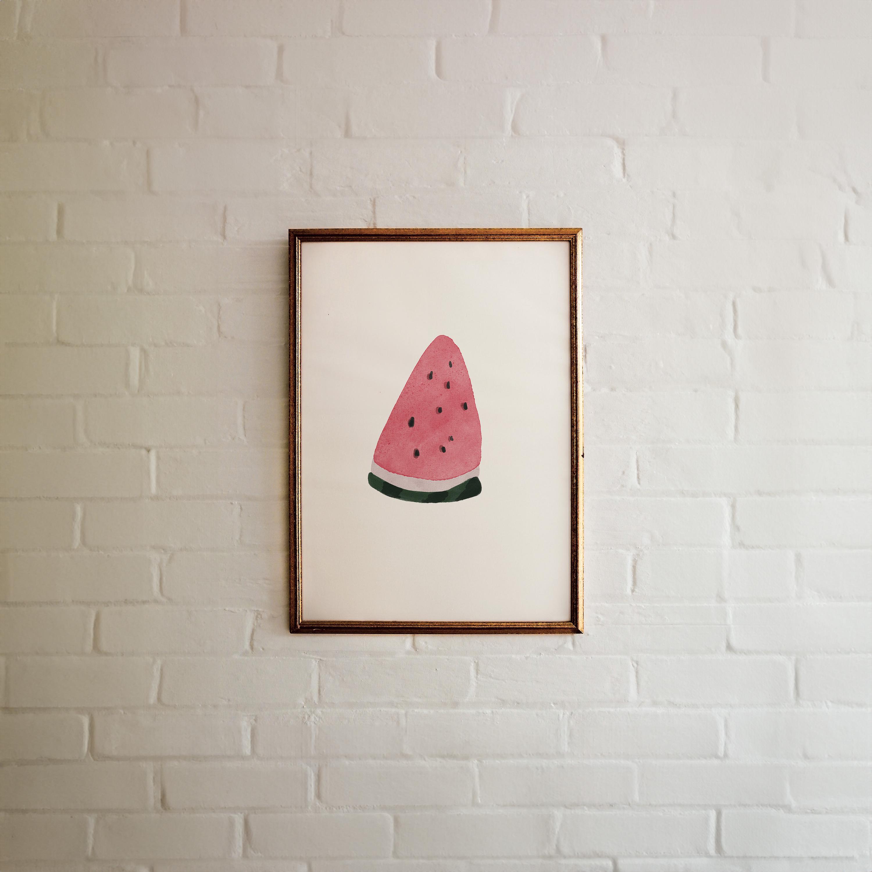 Watercolor Watermelon Print, Cute Fruit Wall Art, Kitchen & Dining ...
