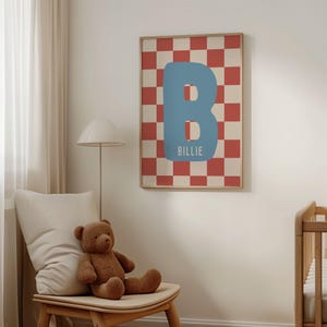 Custom Initial Name Poster, Personalized Name Checkered Poster, Boys ...