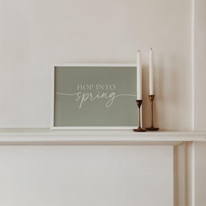Hop Into Spring Print, Sage Green Easter Wall Art Printable, Modern ...