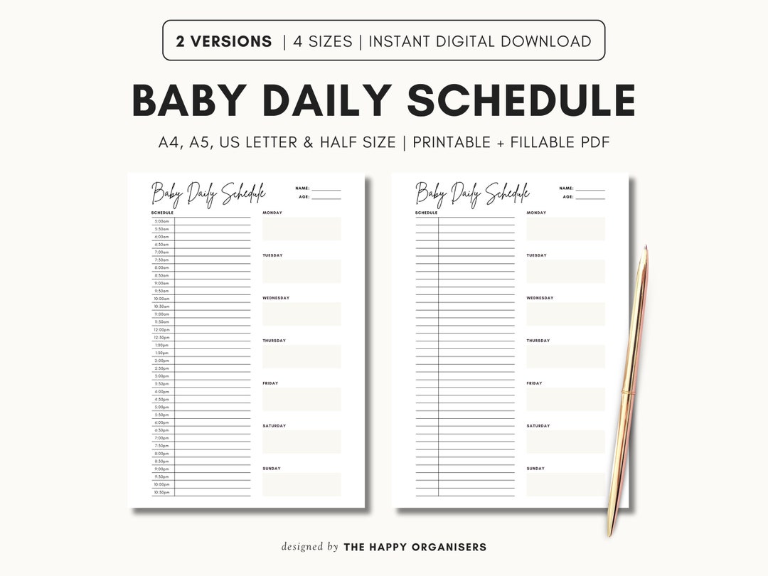 Editable Baby Daily Schedule, Baby Schedule, Kids Routine Schedule ...