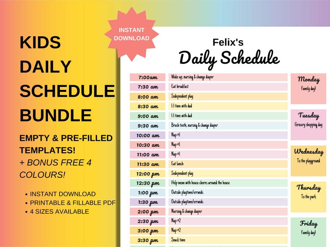 EDITABLE Kids Daily Schedule Baby Schedule Toddler Routine - Etsy