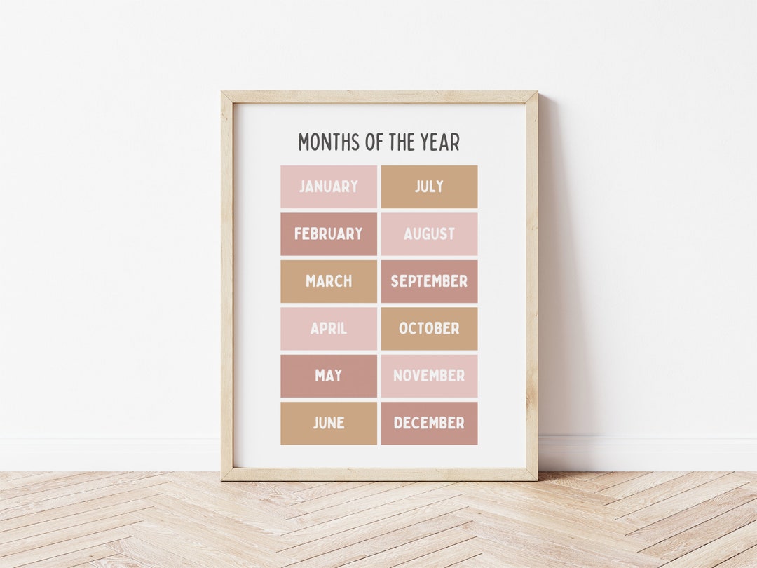 Pastel Pink Months of the Year Print, Preschool Printable, Homeschool ...