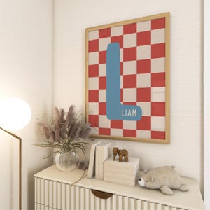Custom Initial Name Poster, Personalized Name Checkered Poster, Boys ...