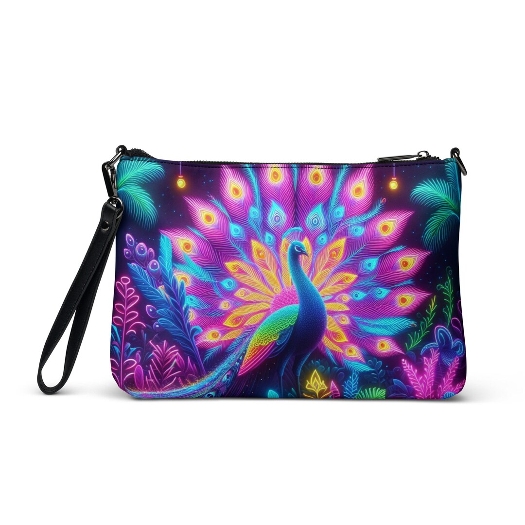 Crossbody Bag-neon Peacock | Faux Leather Wristlet Purse With Straps - Etsy