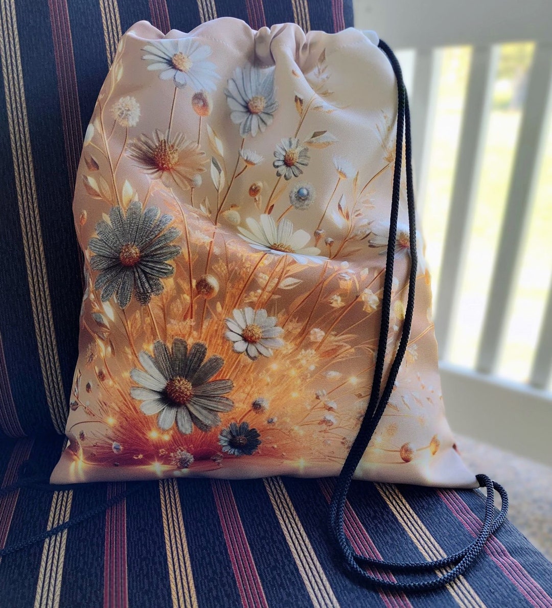 Drawstring Bag Golden Flowers, Gym Bag, Backpack - Etsy