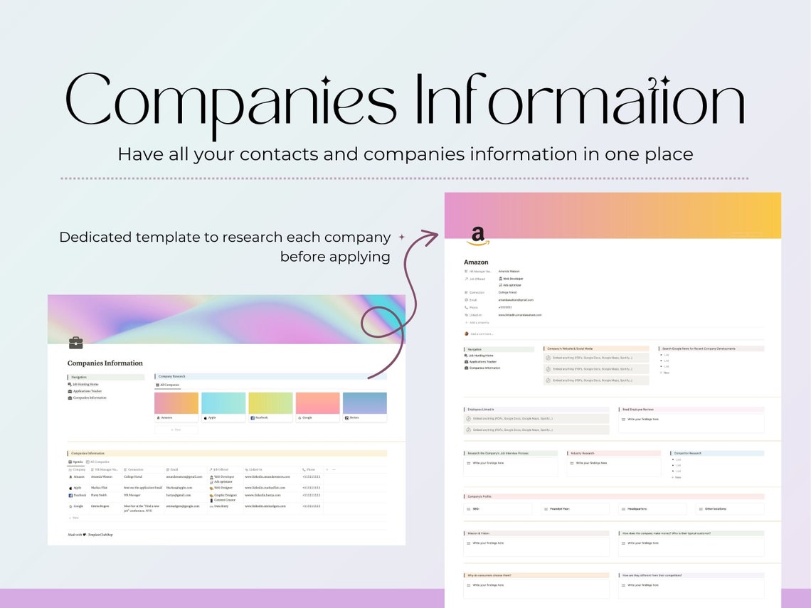 Job Applications Tracker Notion Template Digital Resume Digital ...