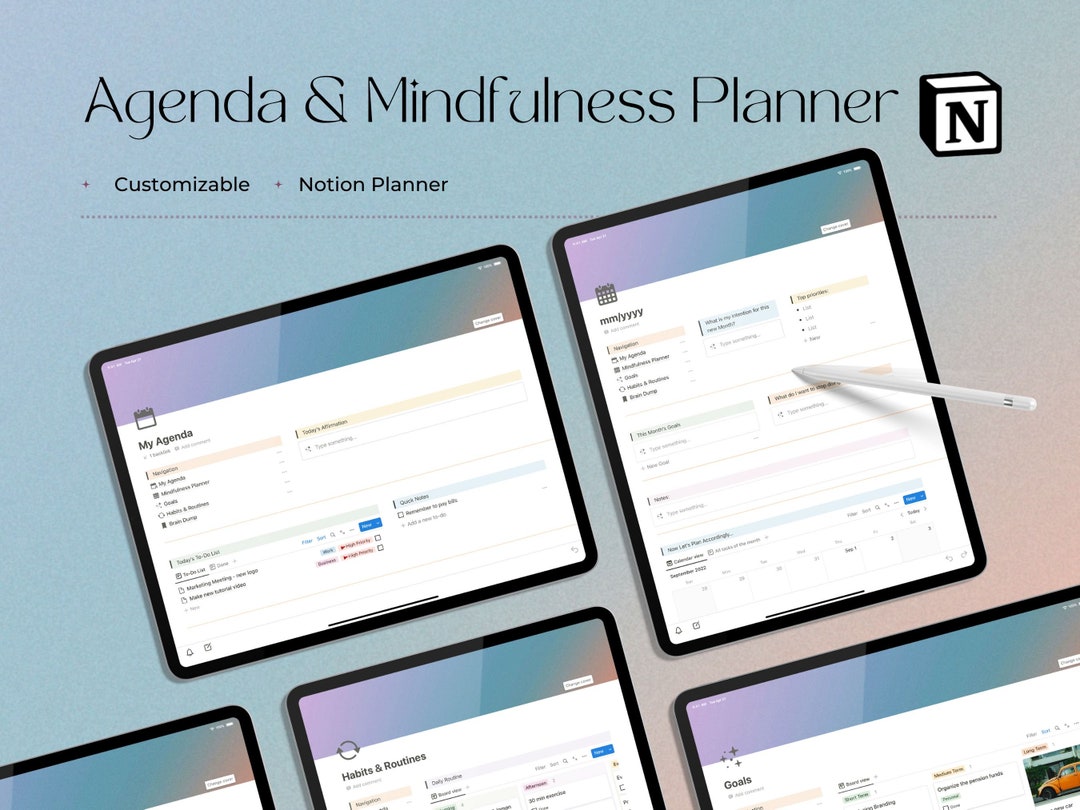 Agenda & Mindfullness Planner for Notion Weekly Planner Notion Template ...