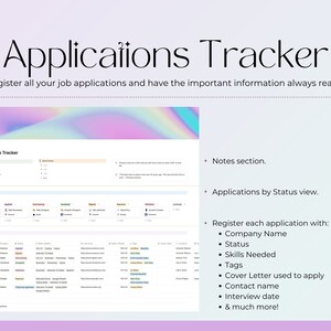 Job Applications Tracker Notion Template Digital Resume Digital Portfolio Notion Dashboard ...