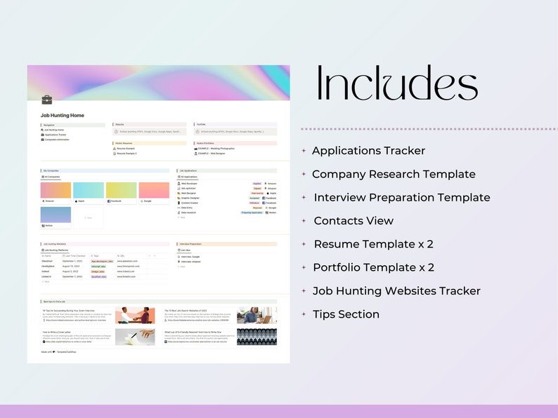 Job Applications Tracker Notion Template Digital Resume Digital ...