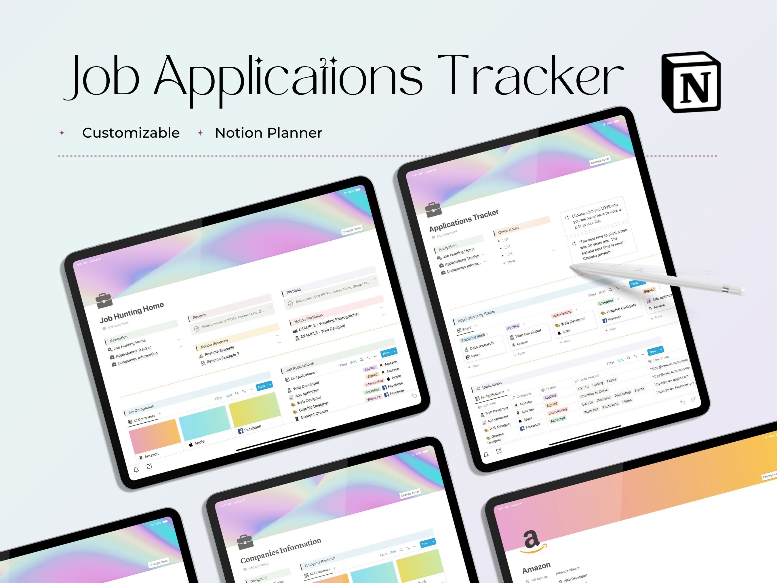 Job Applications Tracker Notion Template Digital Resume Digital ...