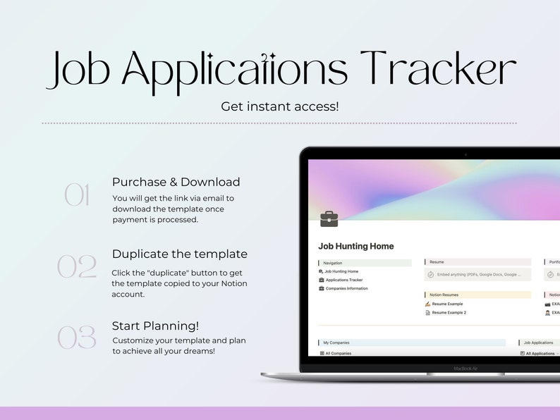 Job Applications Tracker Notion Template Digital Resume Digital Portfolio Notion Dashboard ...