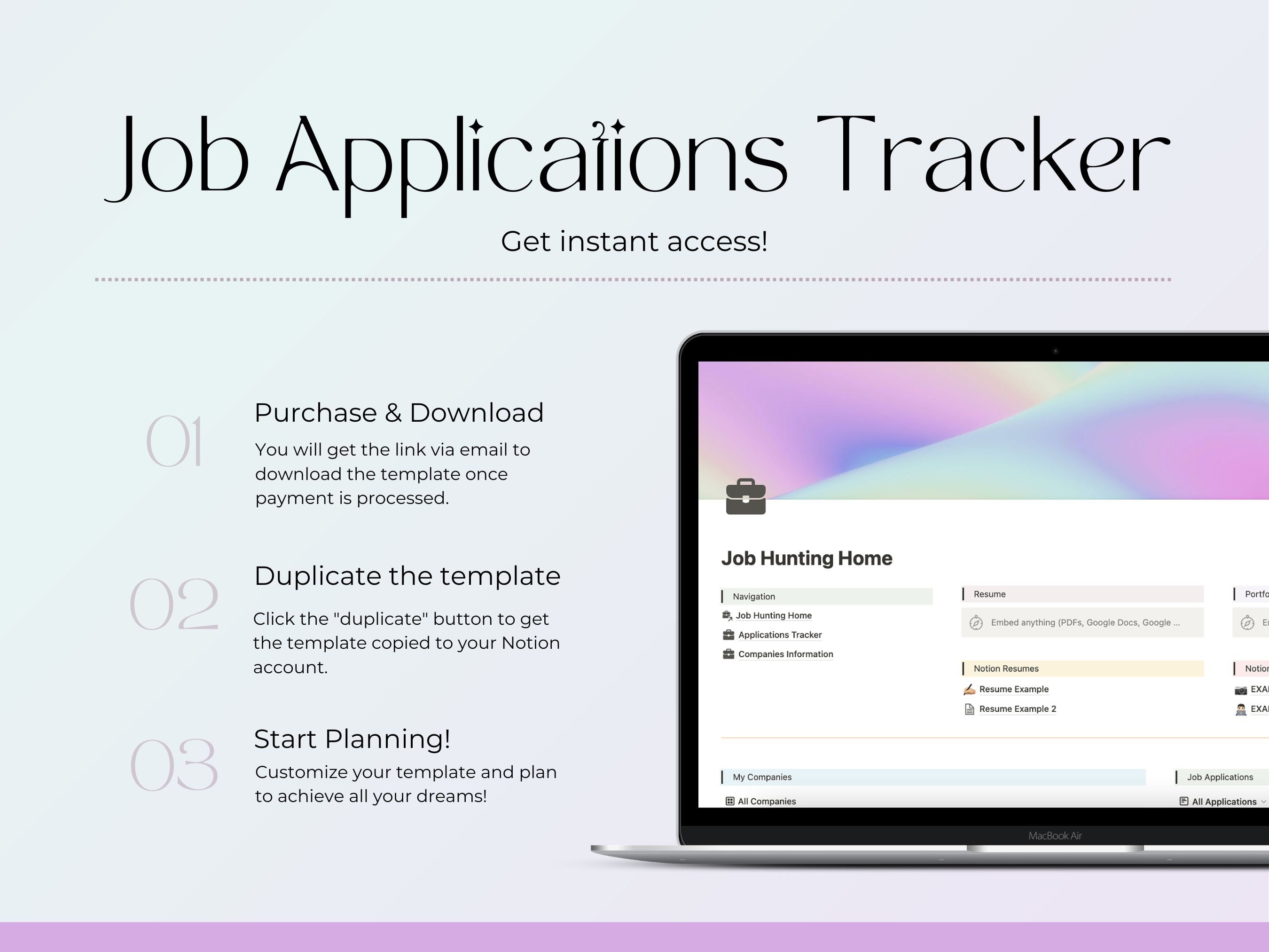 Job Applications Tracker Notion Template Digital Resume Digital Portfolio Notion Dashboard ...