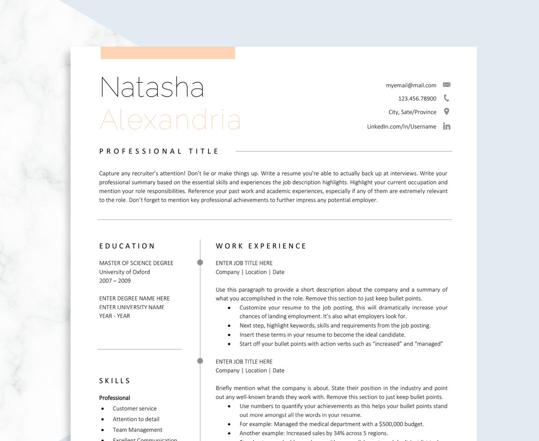 Clean Modern Resume Template for Word Modern CV Template for - Etsy