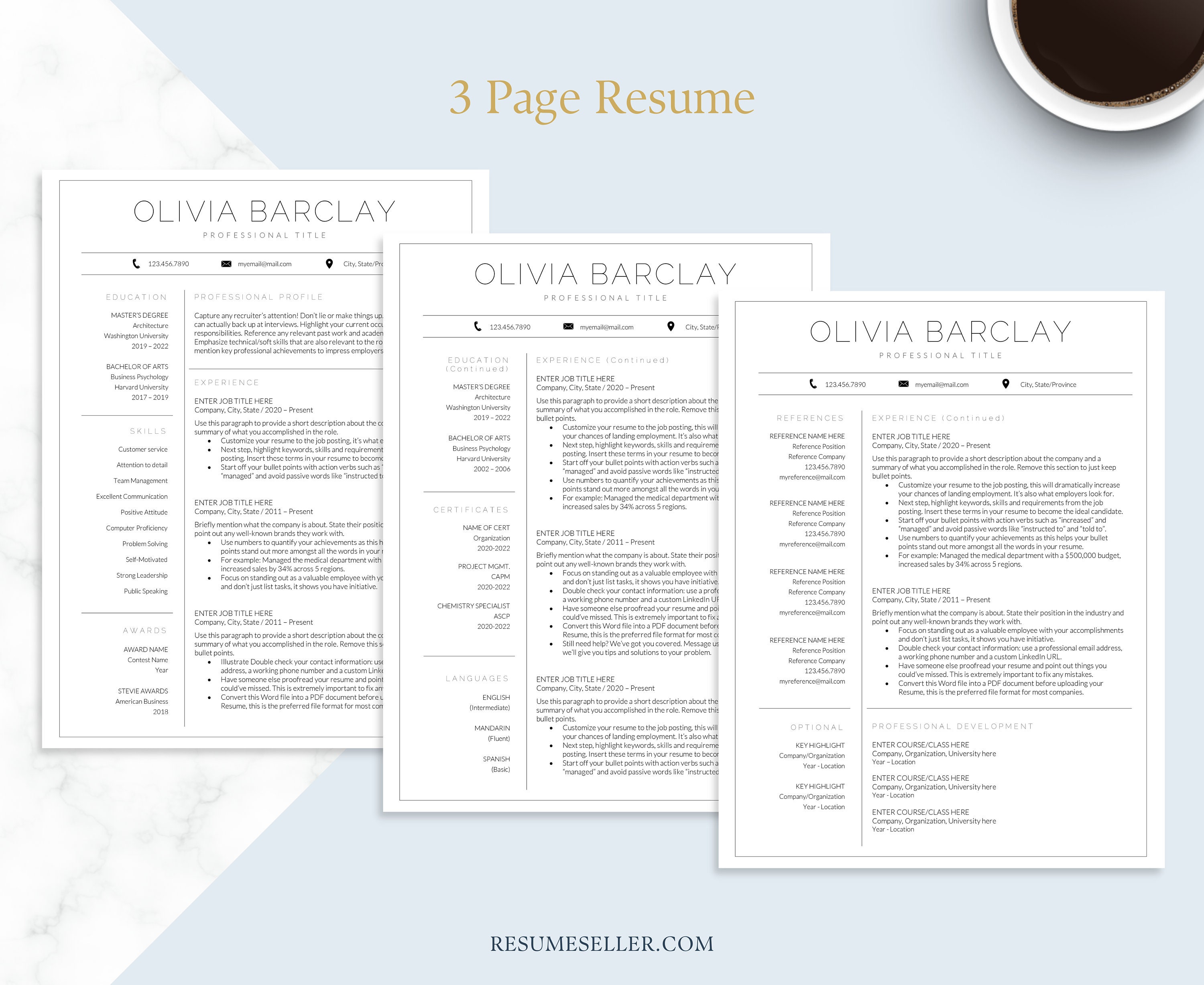 Clean Resume Template, Professional Resume, CV Template, Cover Letter ...