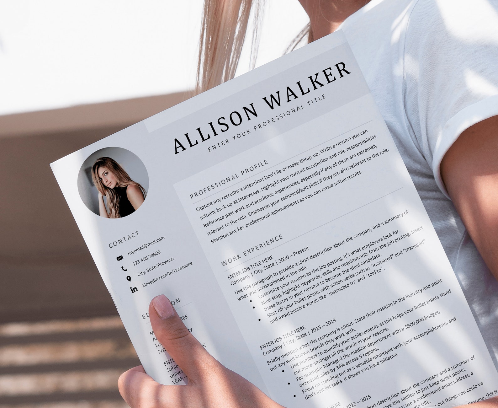 Creative Resume Template With Photo, Resume With Photo, CV With Picture ...