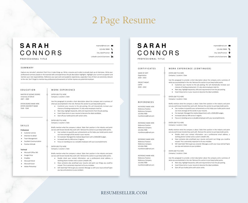 Modern Professional Resume Template, Modern CV, Professional CV, 1 & 2 ...