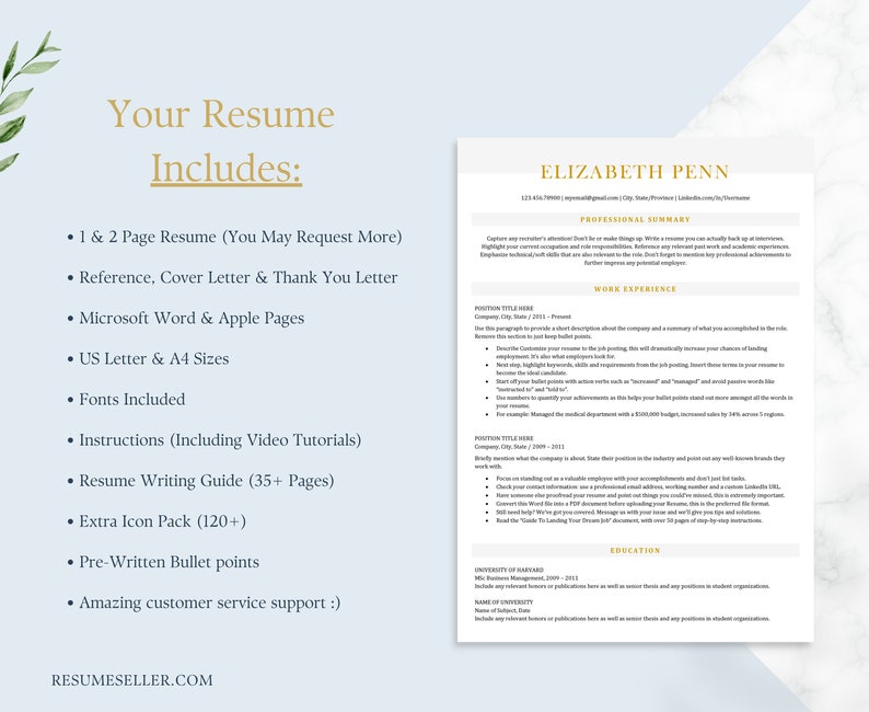 ATS Resume Template, Professional ATS Resume, CV Template, Cover Letter ...