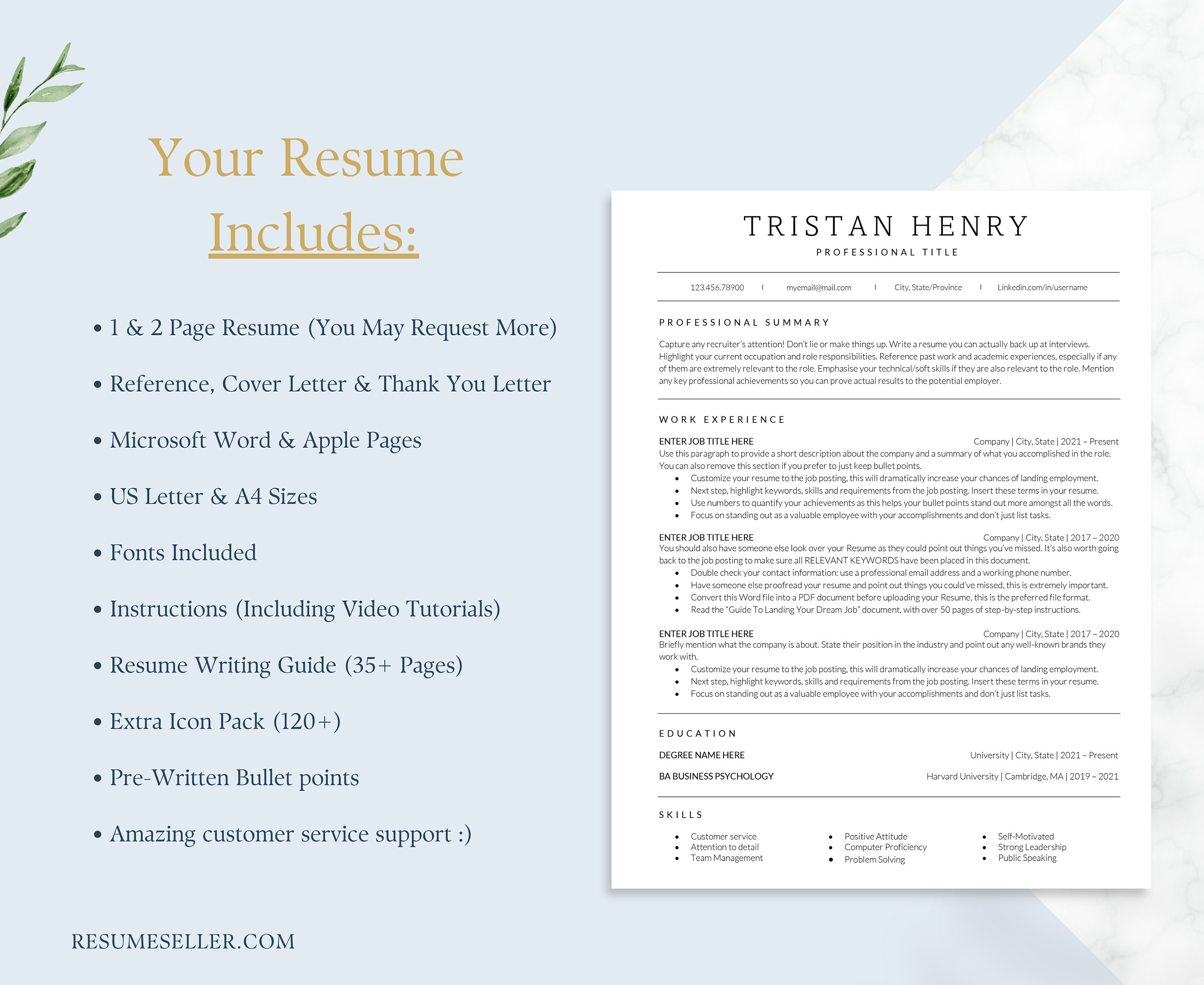 ATS Resume Template, ATS CV Template, Resume Template Word and Apple ...