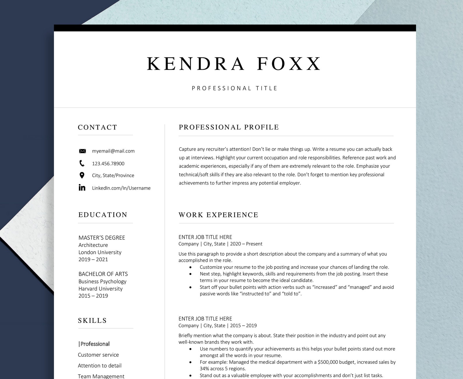 Professional Resume Template Design, Modern Executive CV 2022, Resume Template for Word, Job ...