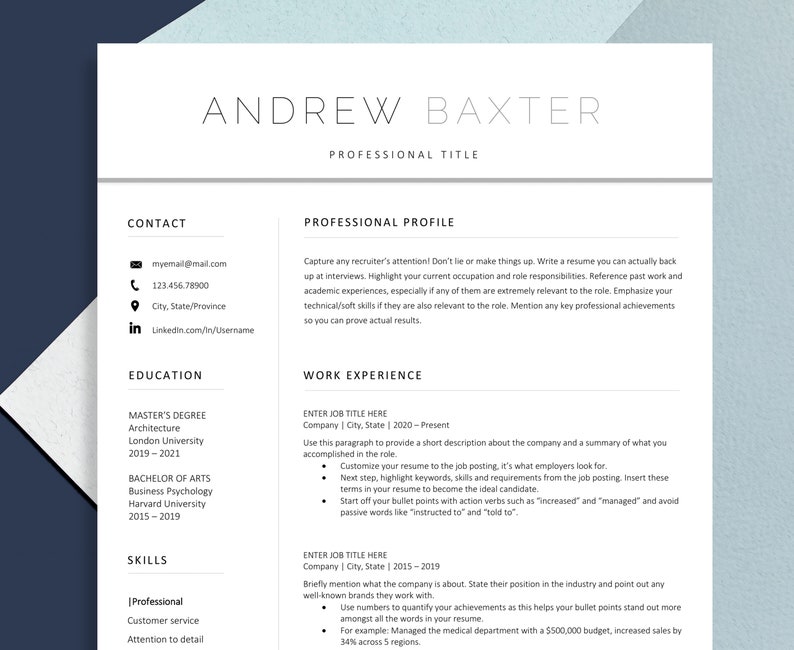 Resume Template, Professional Resume Template for Pages and Word, CV ...