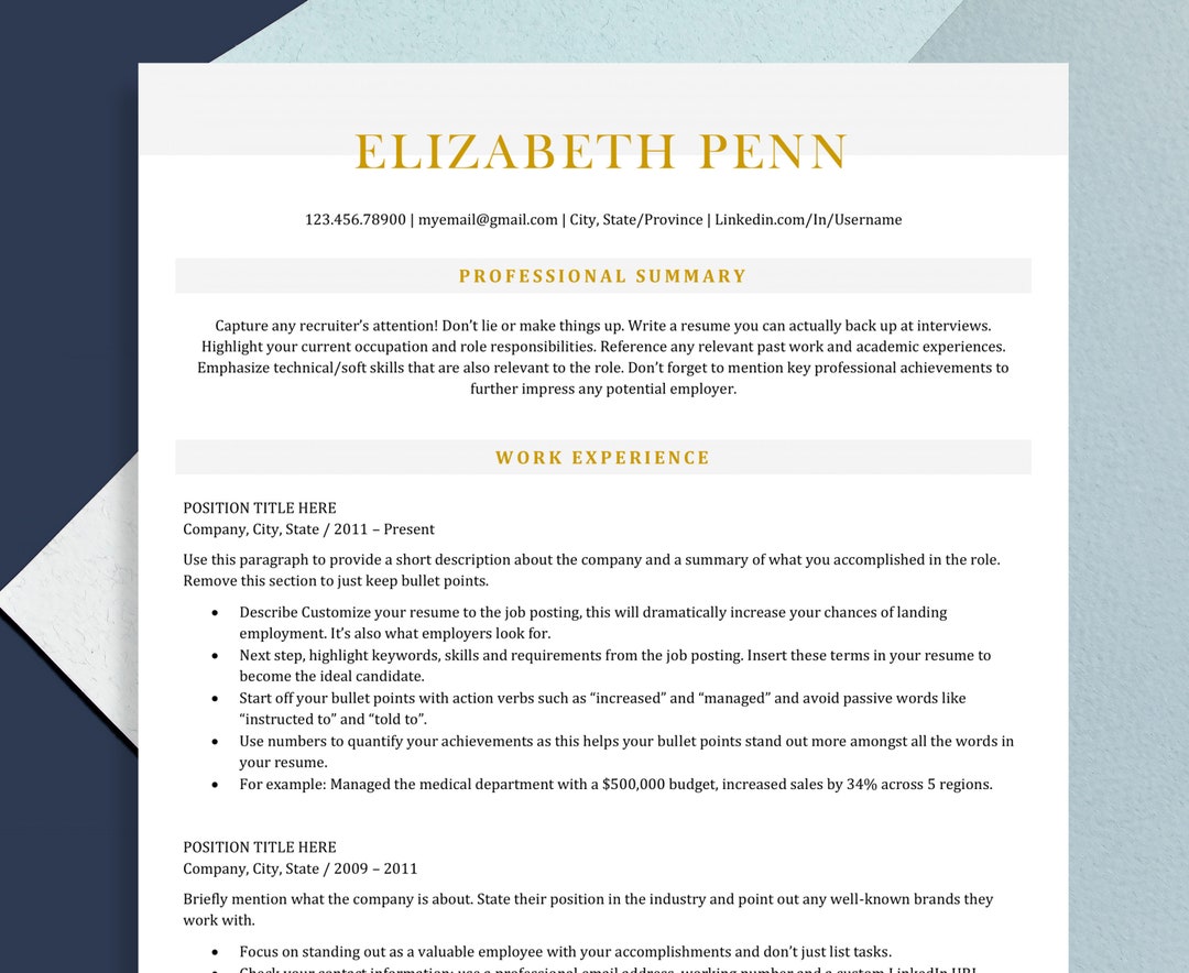 ATS Resume Template, Professional ATS Resume, CV Template, Cover Letter ...