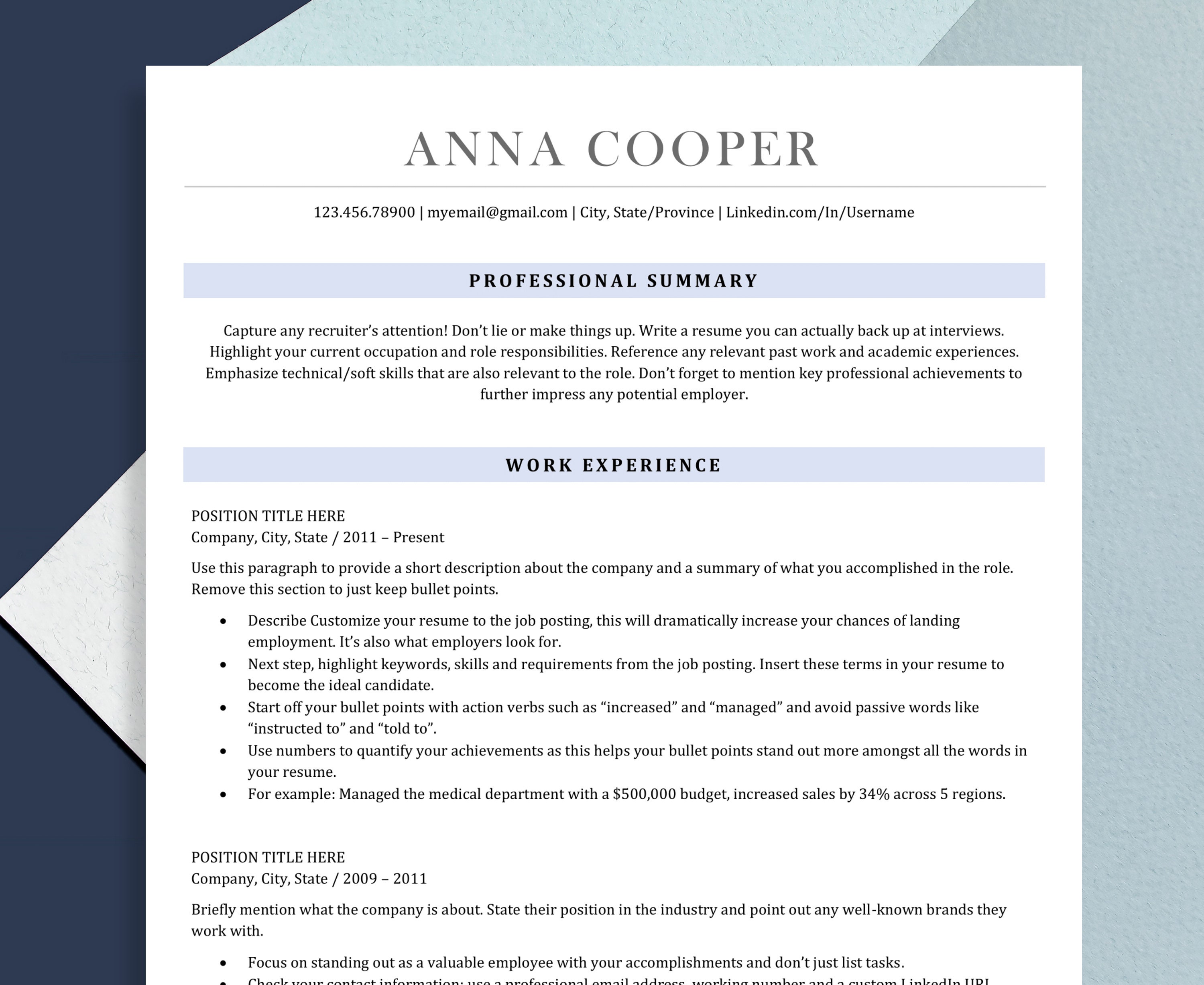 Clean ATS Resume Template, Professional ATS CV, Clean Executive ...