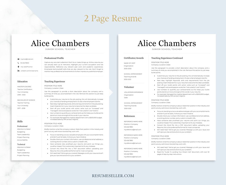Teacher Resume Template, Professional Resume, Teacher CV, Education ...