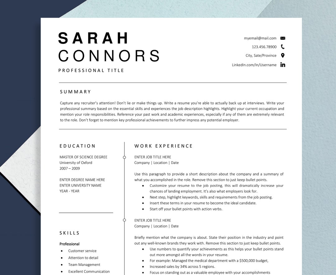 Modern Professional Resume Template, Modern CV, Professional CV, 1 & 2 ...