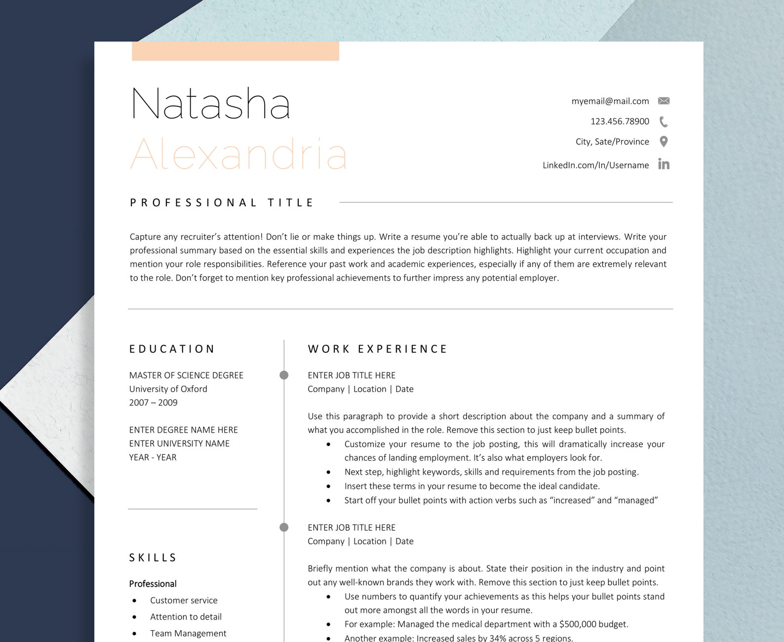 Clean Modern Resume Template for Word, Modern CV Template for Word, 1 ...