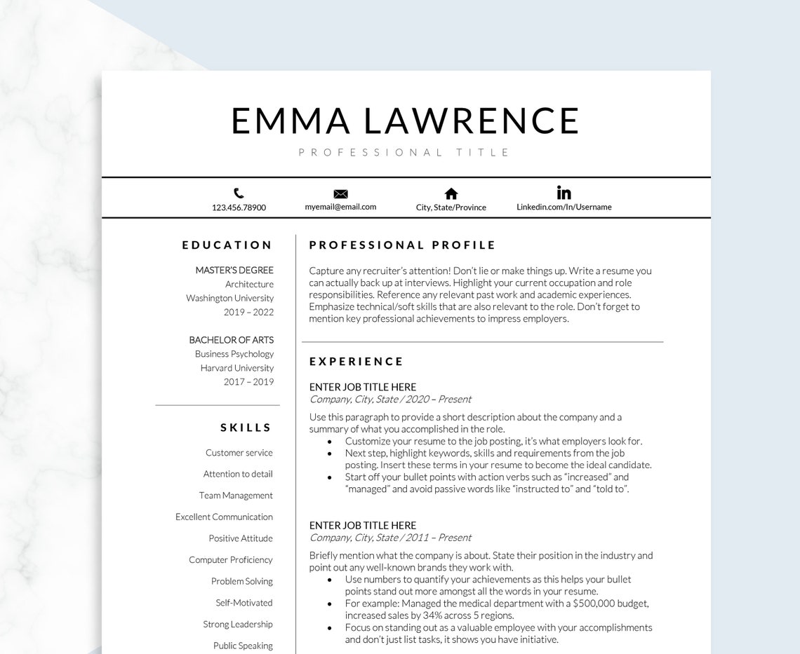 Executive Resume Template Modern CV Template Resume Template - Etsy
