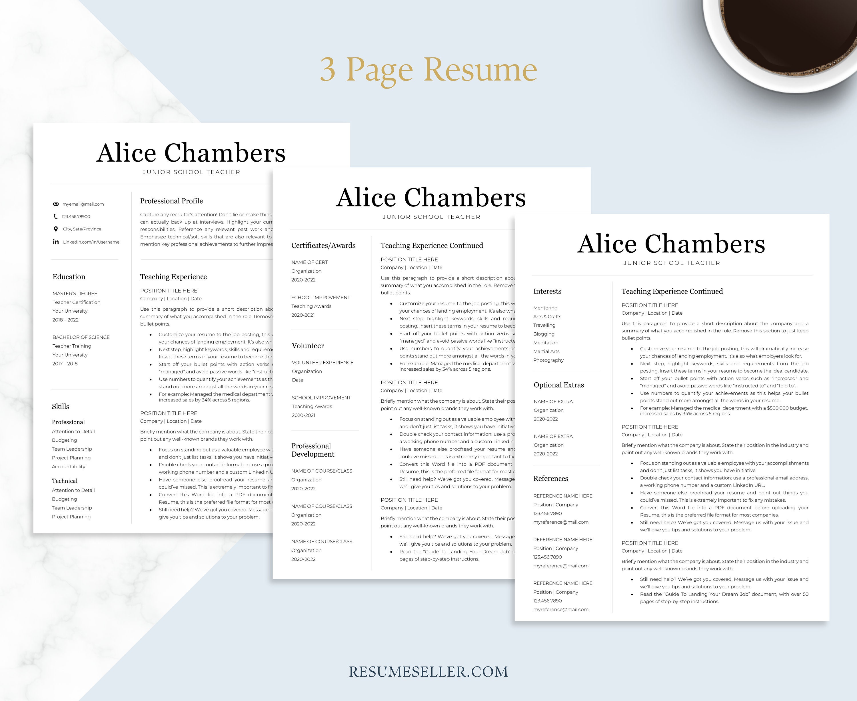 Teacher Resume Template, Professional Resume, Teacher CV, Education ...