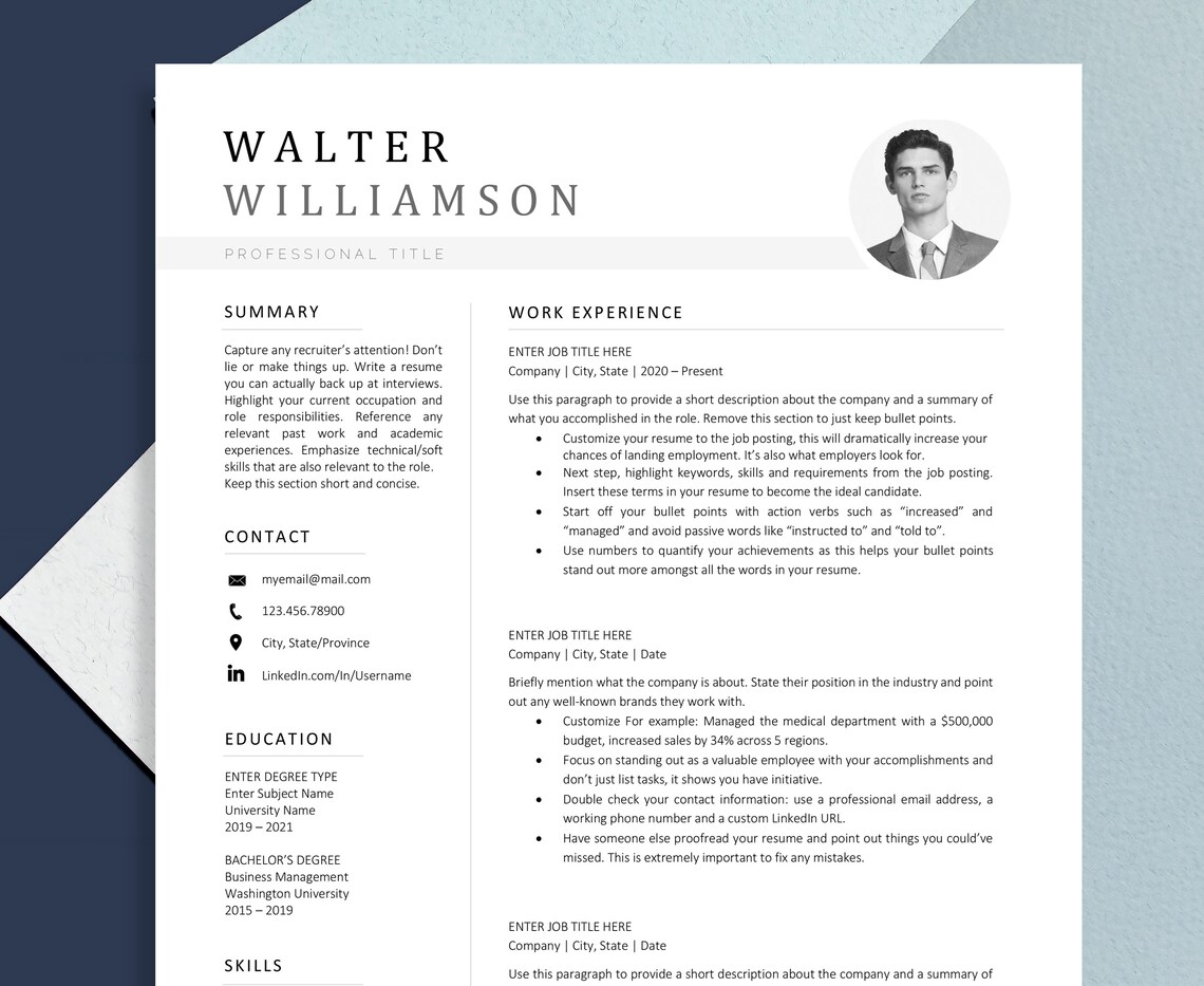 Resume Template With Photo, CV Template Photo, Resume With Picture ...