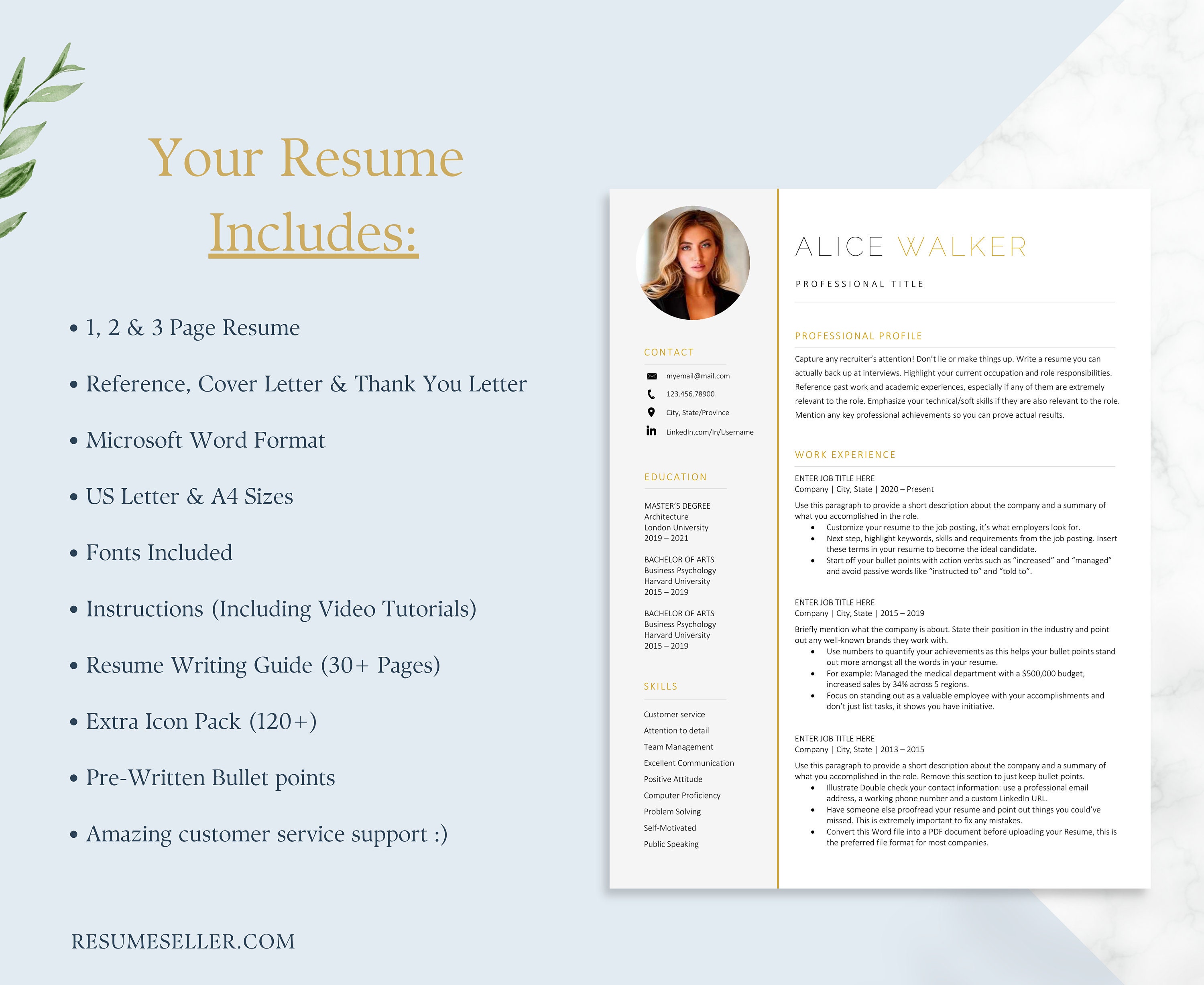 Resume Template Word With Photo, Executive CV With Photo, Resume With ...