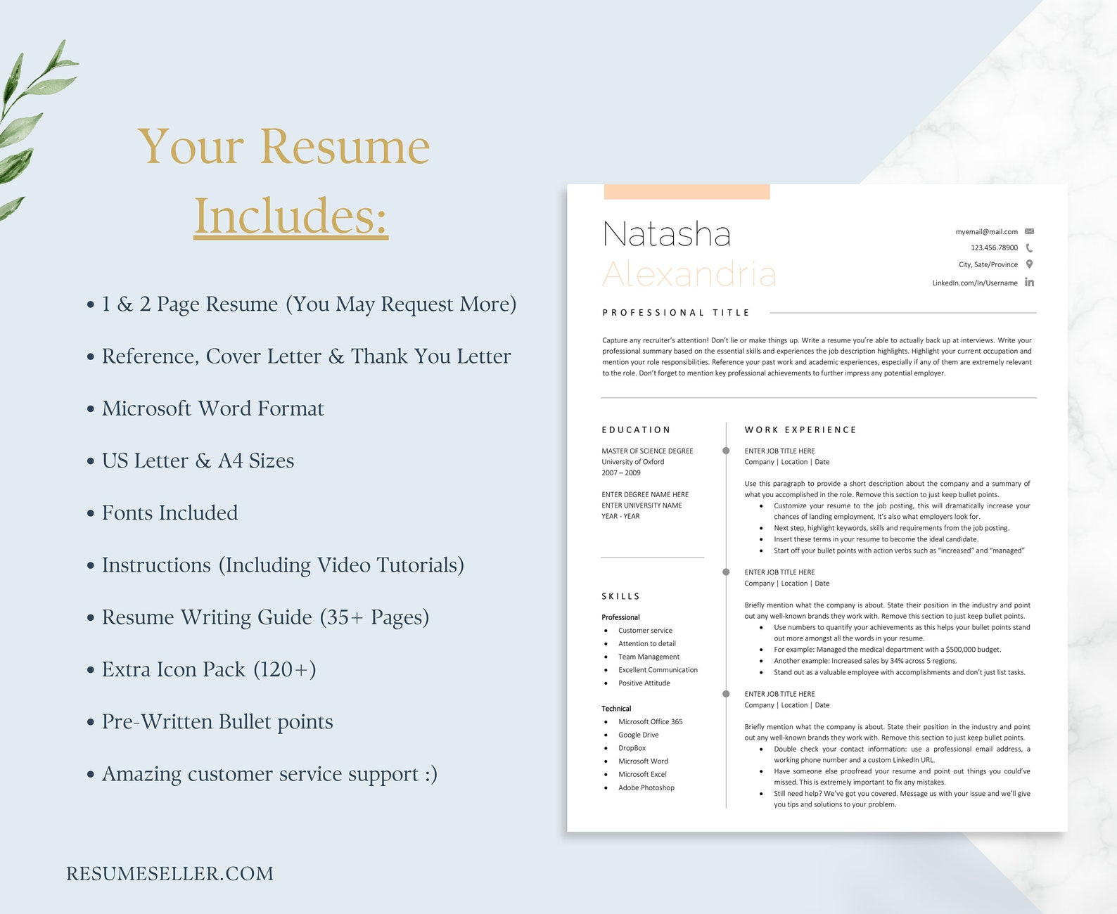 Clean Modern Resume Template for Word, Modern CV Template for Word, 1 ...