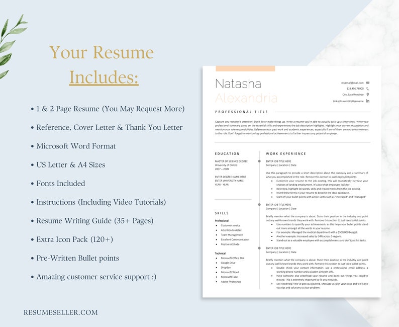 Clean Modern Resume Template for Word, Modern CV Template for Word, 1 ...