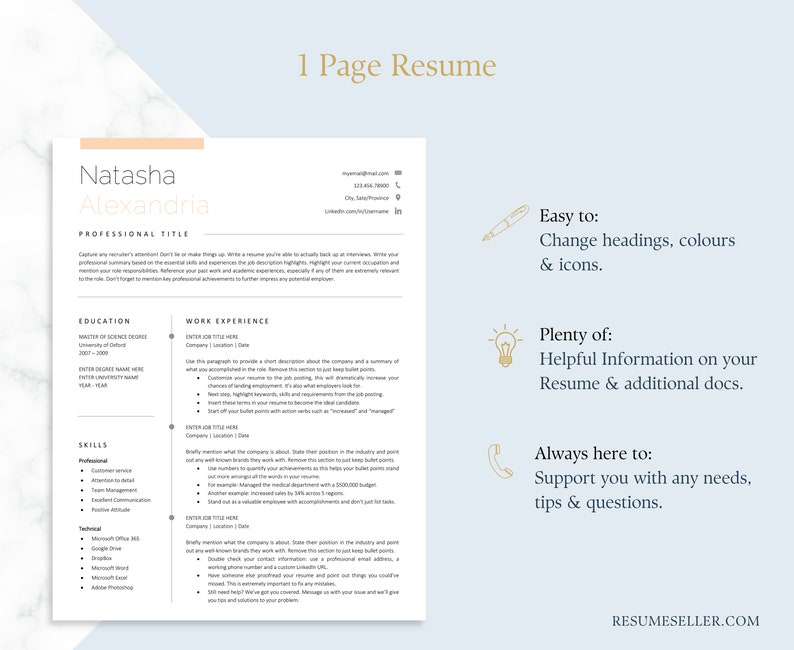 Clean Modern Resume Template for Word, Modern CV Template for Word, 1 ...