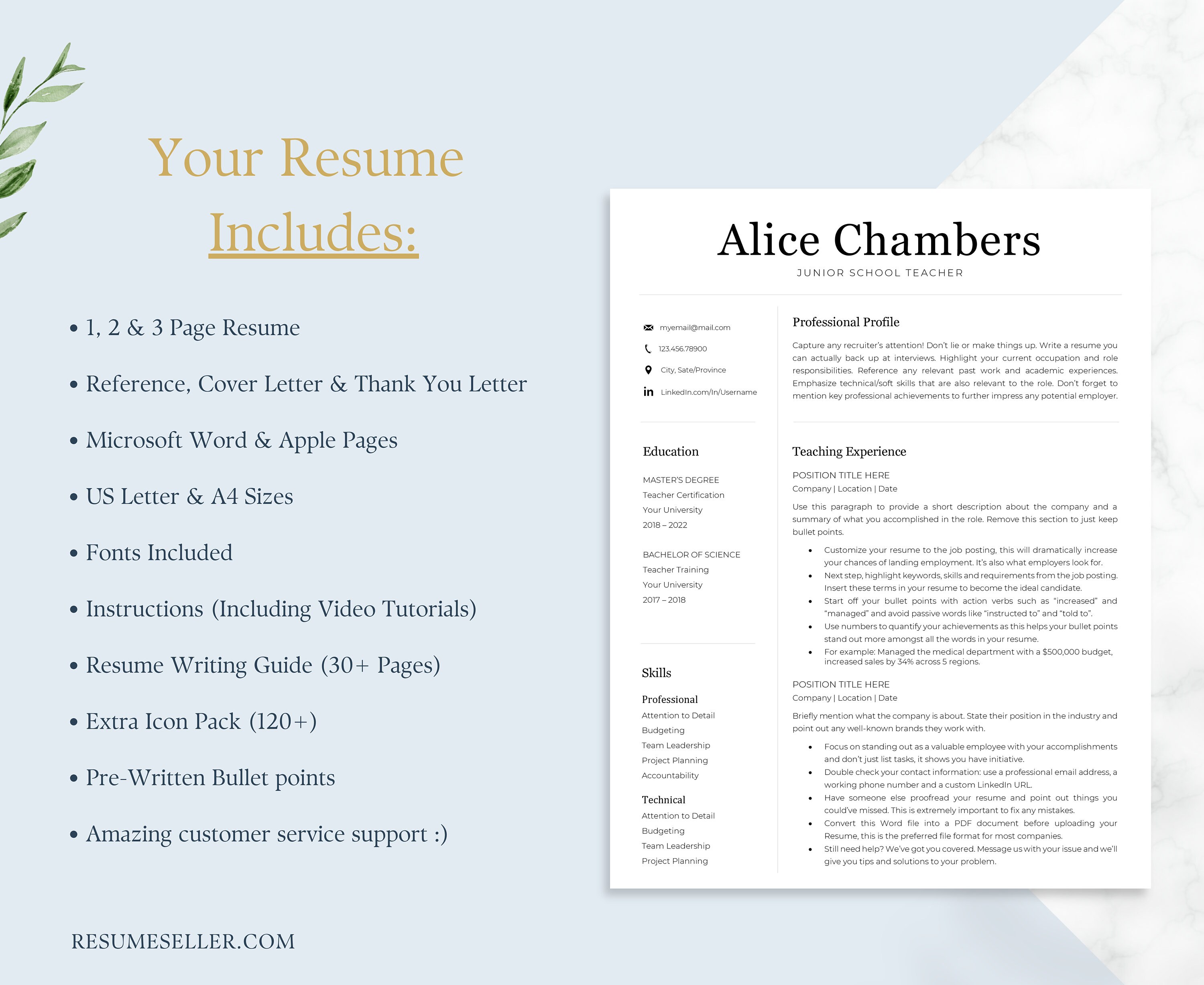 Teacher Resume Template, Professional Resume, Teacher CV, Education ...