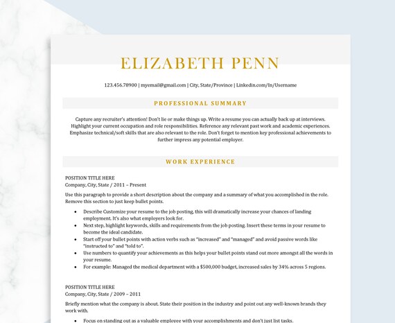 ATS Resume Template Professional ATS Resume CV Template - Etsy